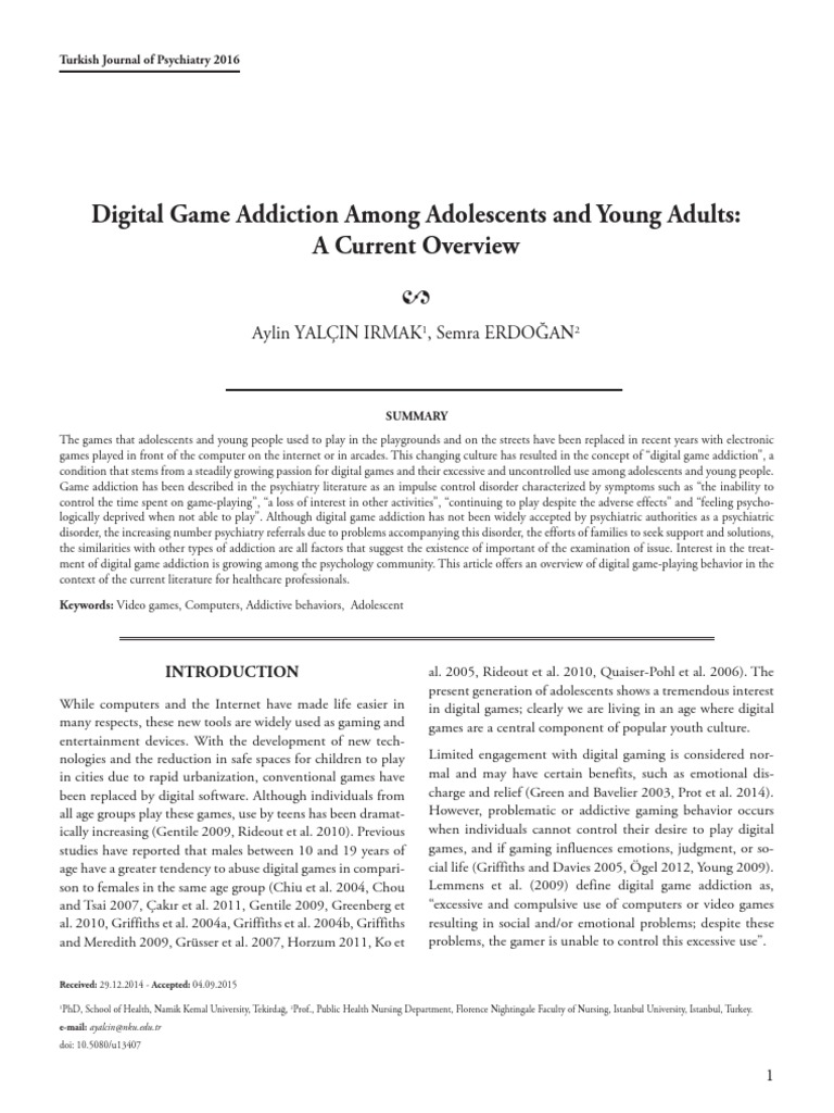 Digital Game Addiction Among Adolescents and Young Adults: A Current ...
