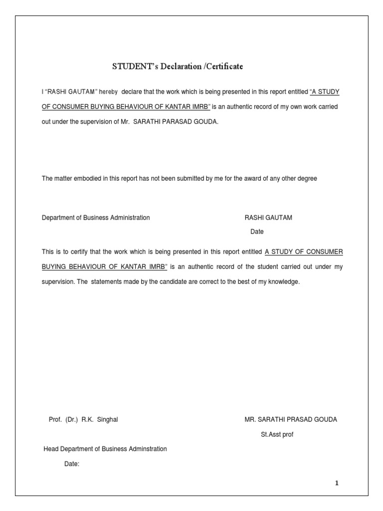 STUDENT's Declaration /certificate | PDF | Economies | Manufacturing ...