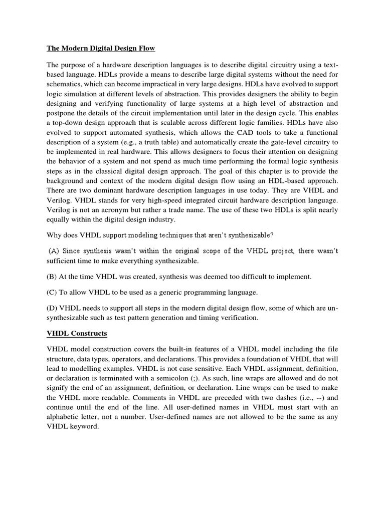 The Modern Digital Design Flow | PDF | Hardware Description Language | Vhdl