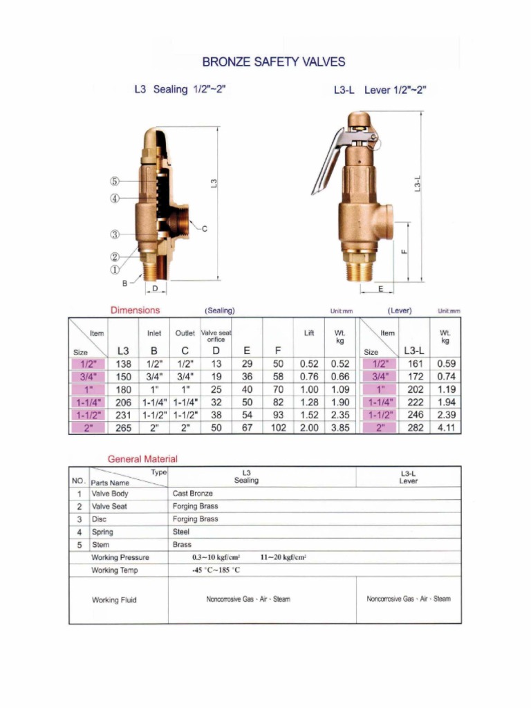 Bronze Safety Relief Valve, L3 & L3L | PDF