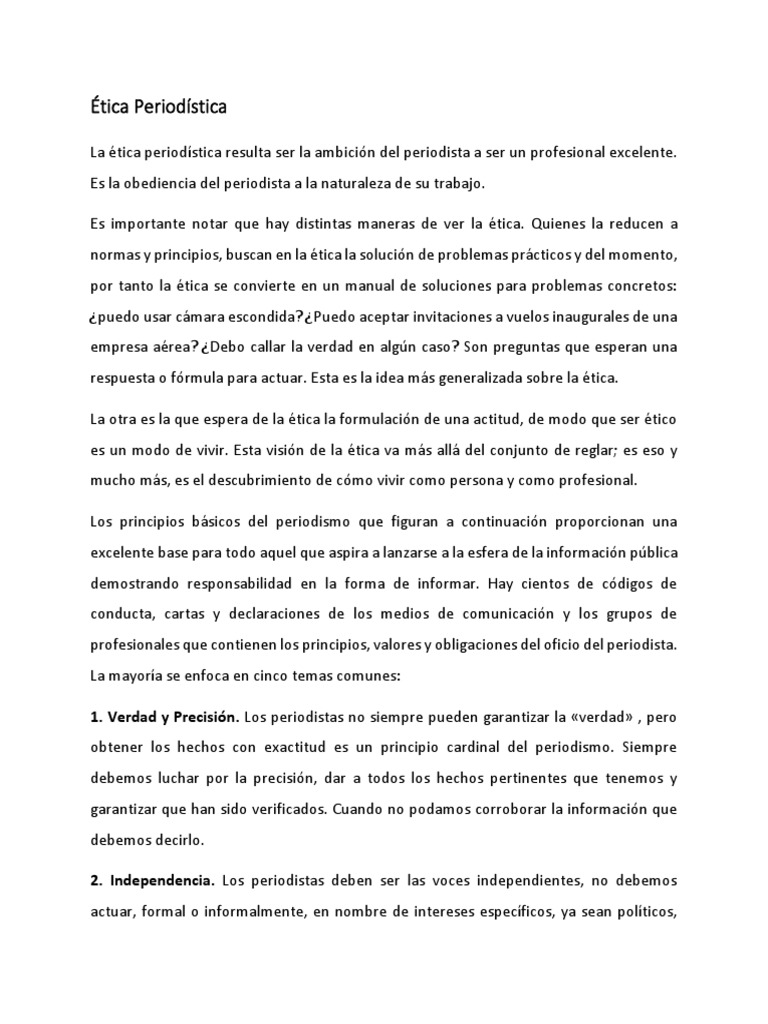 Ética Periodística PDF | PDF | Periodismo | Instituciones sociales