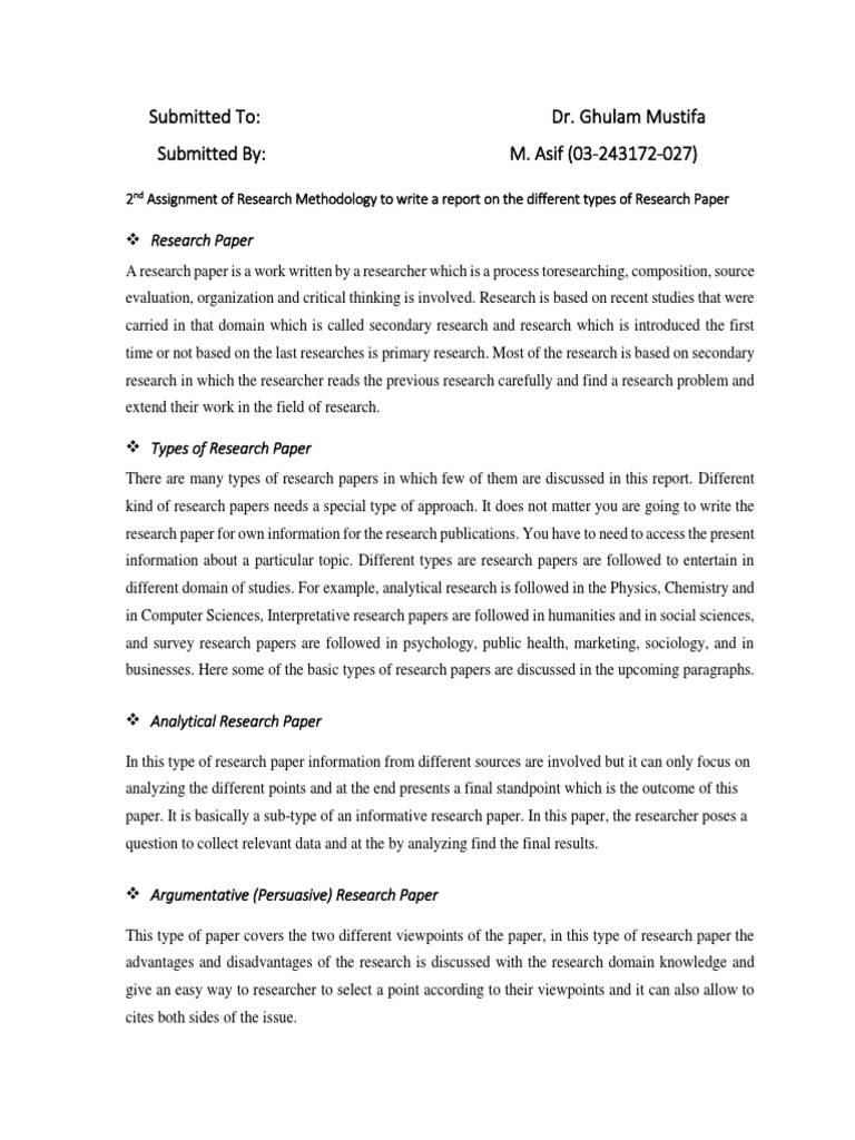 Submitted To: Dr. Ghulam Mustifa Submitted By: M. Asif (03-243172-027) | PDF | Experiment ...