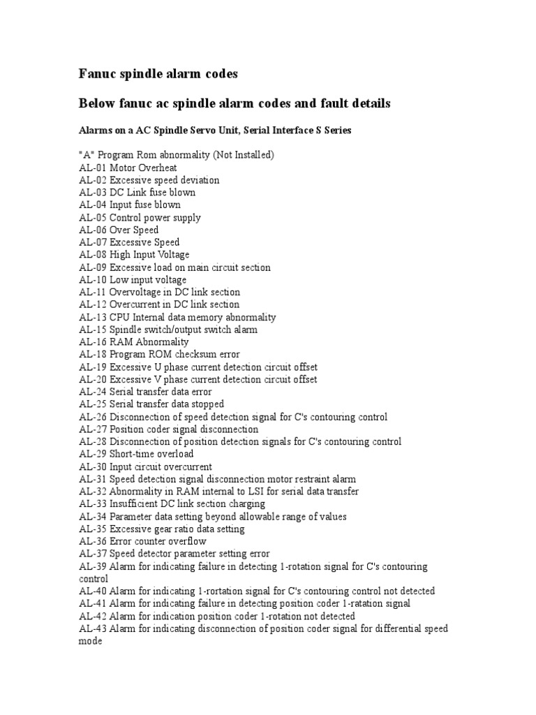 Fanuc Spindle Alarm Codes | PDF