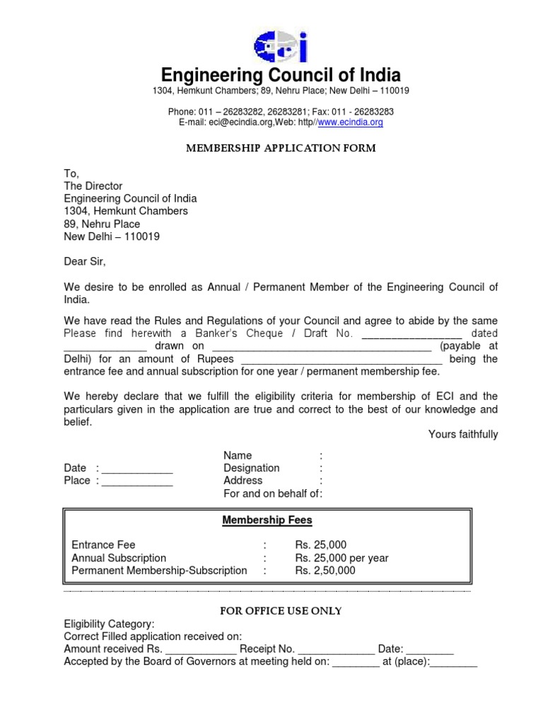 Engineering Council of India: Membership Application Form | PDF | Rupee ...