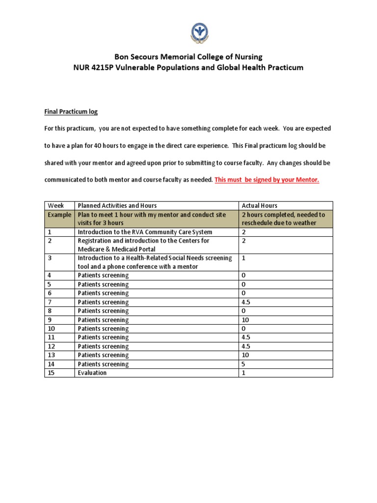 Final Practicum Log-1 | PDF | Wellness | Science & Mathematics