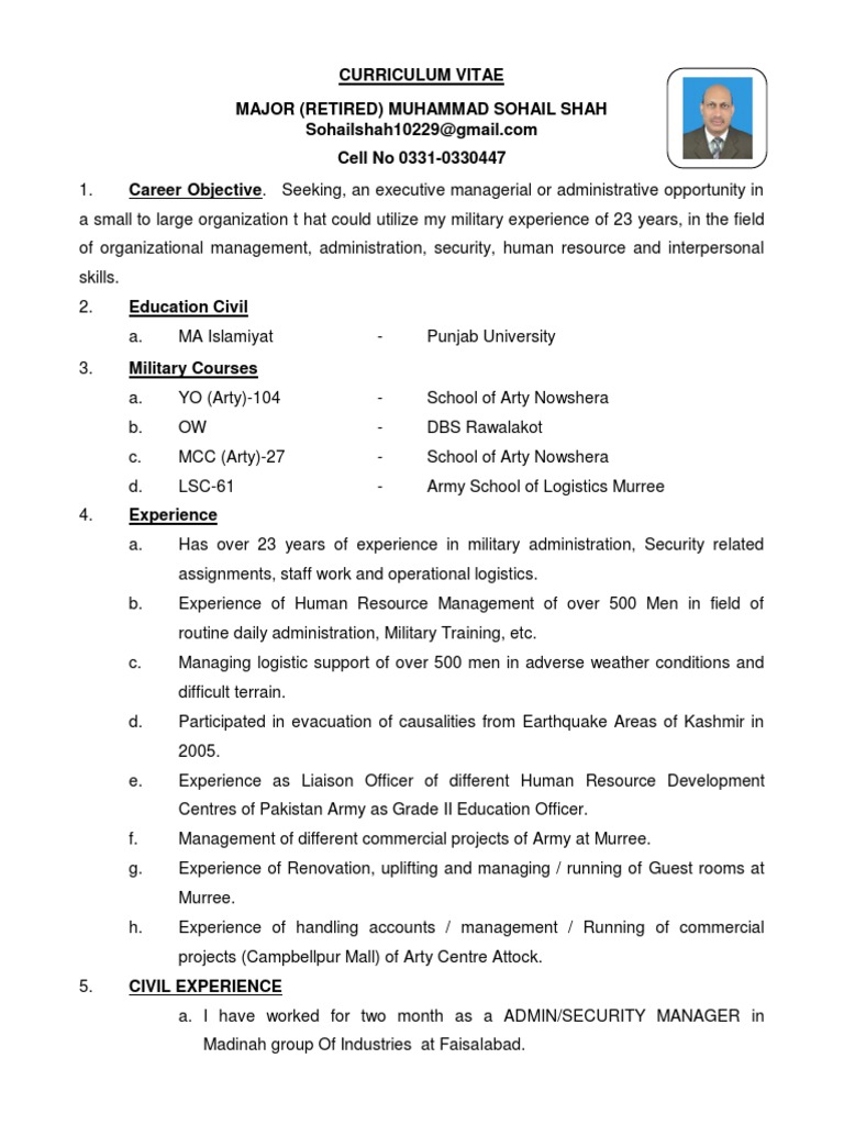 CV - Major Sohail Shah 5 PDF | PDF | Pakistan Army | Regiment