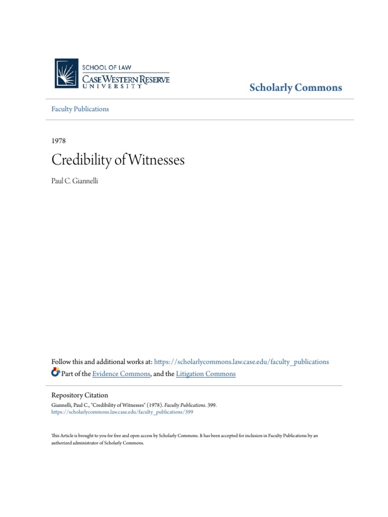 Credibility of Witnesses | PDF | Witness Impeachment | Hearsay