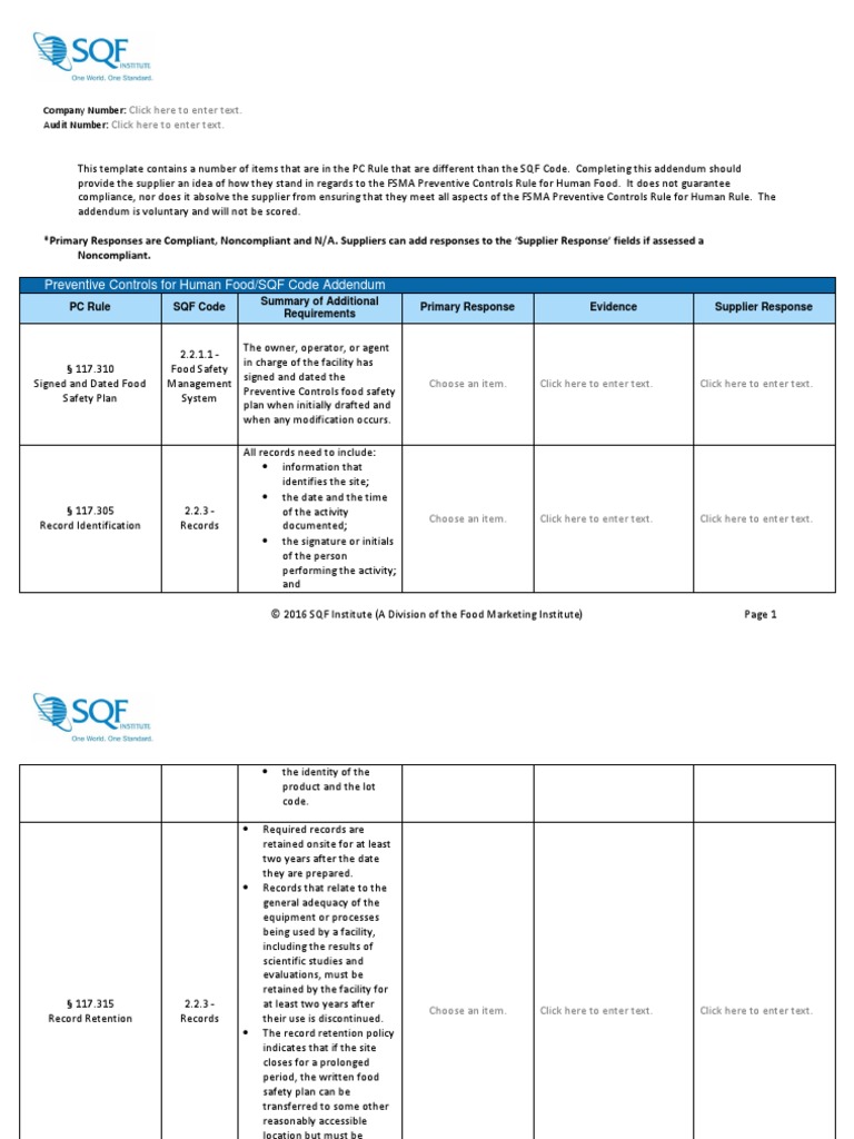SQF Preventive Control Audit Checklist Edition 8 | PDF | Verification ...