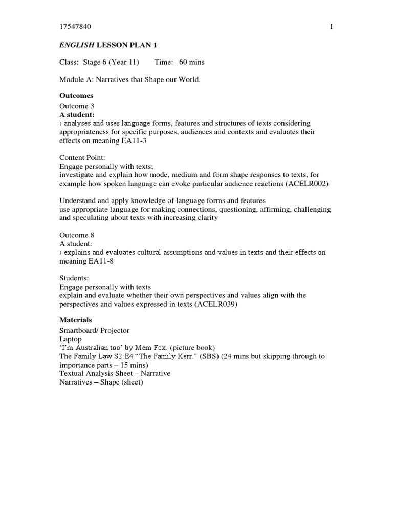 2a English Sequence and Lesson Plans Autosaved | PDF | Narrative ...
