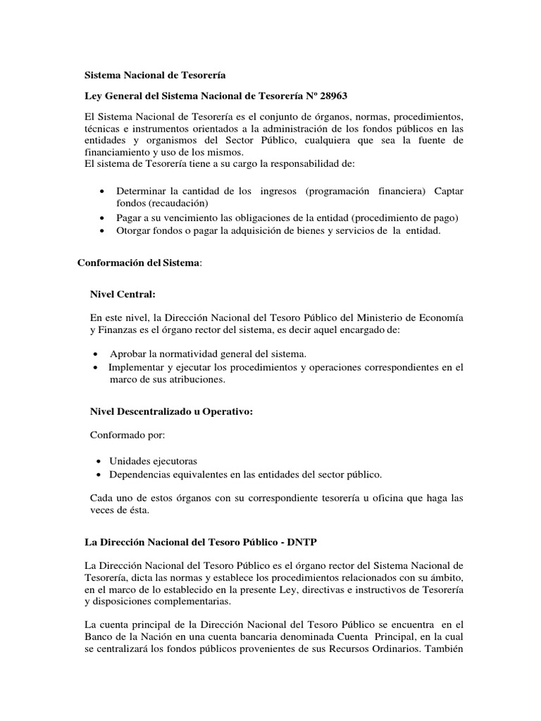 Sistema Nacional de Tesorería Informe | PDF | Devengo | Bancos