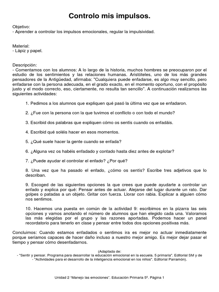 Controlo Mis Impulsos | PDF | Las emociones | Inteligencia emocional