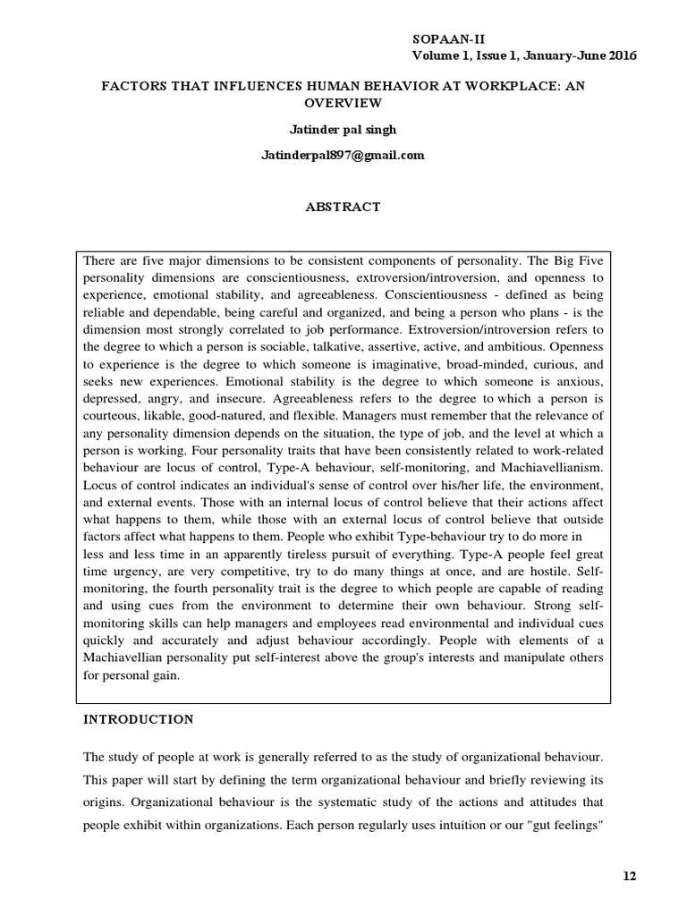 Workplace Behavior Influences | PDF | Perception | Attitude (Psychology)