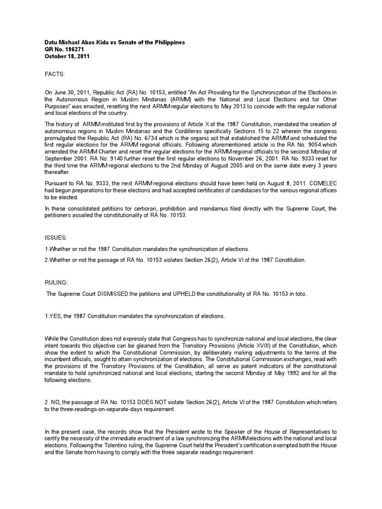 Datu Michael Abas Kida Vs Senate of The Philippines | PDF | Political ...