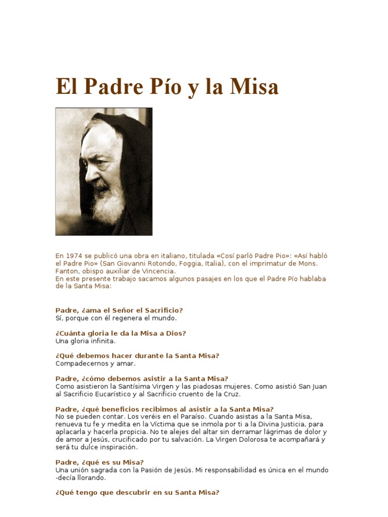El Padre Pío y La Misa | PDF | eucaristía | Misa (liturgia)