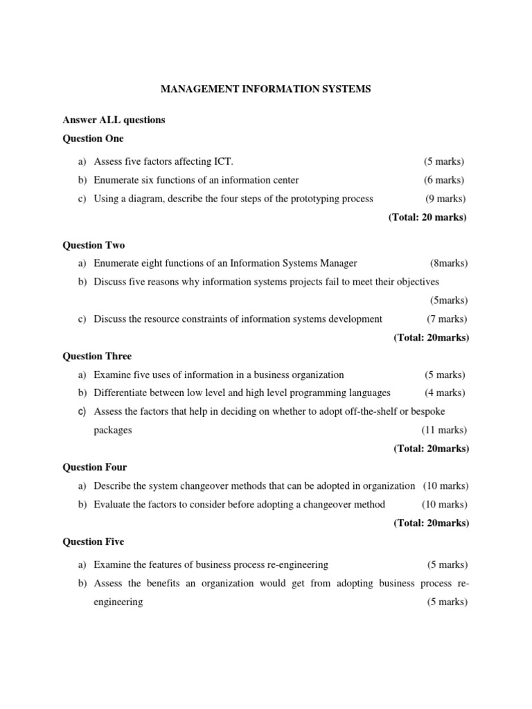 MIS Test: Key Concepts and Functions | PDF