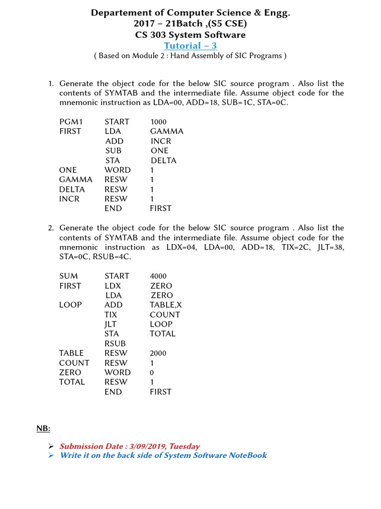 Hand Assembly of SIC Programs: Tutorial 3 | PDF