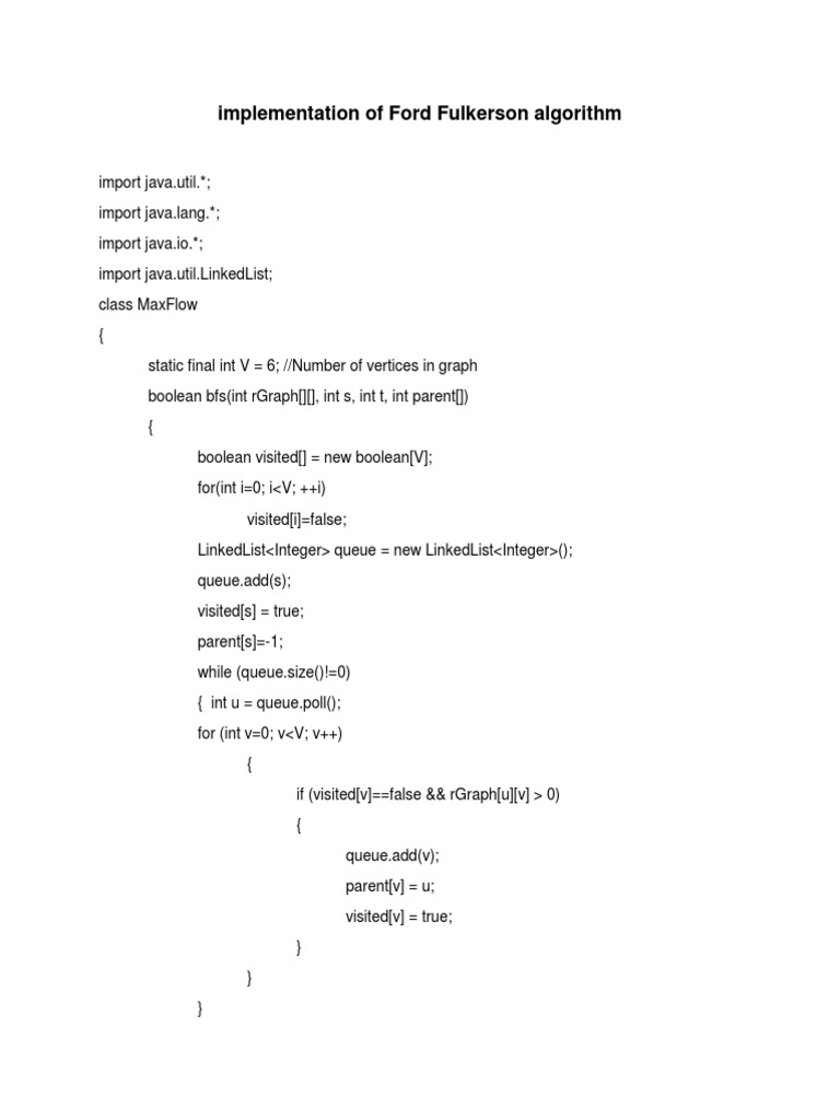 Implementation of Ford Fulkerson Algorithm | PDF | Mathematical ...