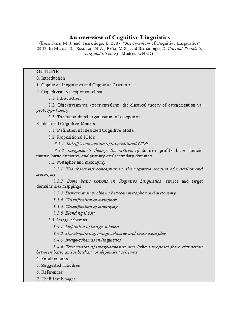An Overview of Cognitive Linguistics | PDF | Semantics | Objectivism ...