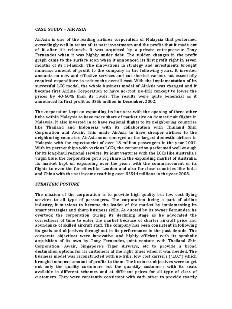 Case Study Air Asia | PDF | Low Cost Carrier | Strategic Management