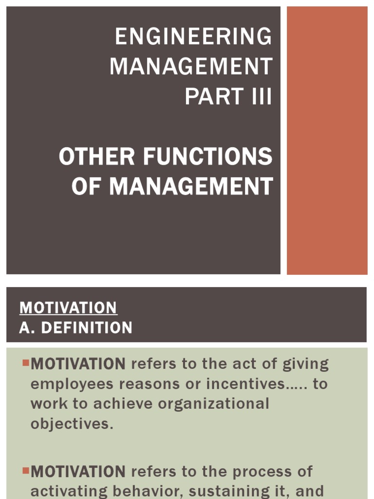 Engineering Management Other Functions Of Management | Motivation ...