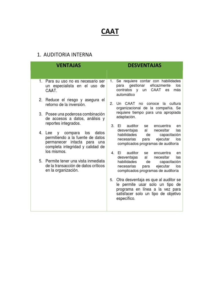 ventajas y desventajas del CAAT | Auditoría | Contralor