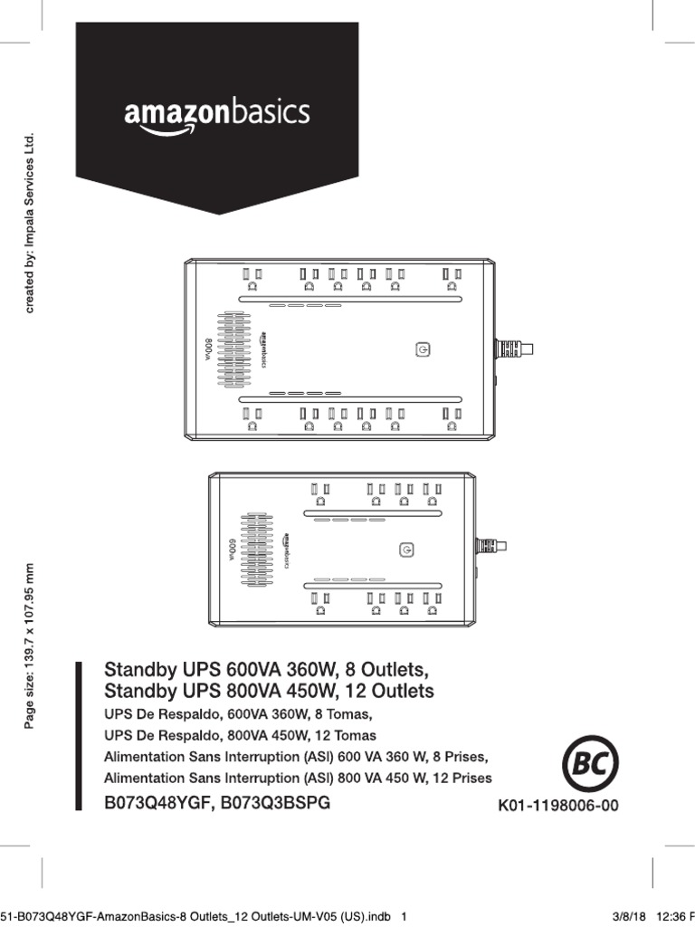 AmazonBasics AVR UPS 800VA - 12 Outlets | PDF