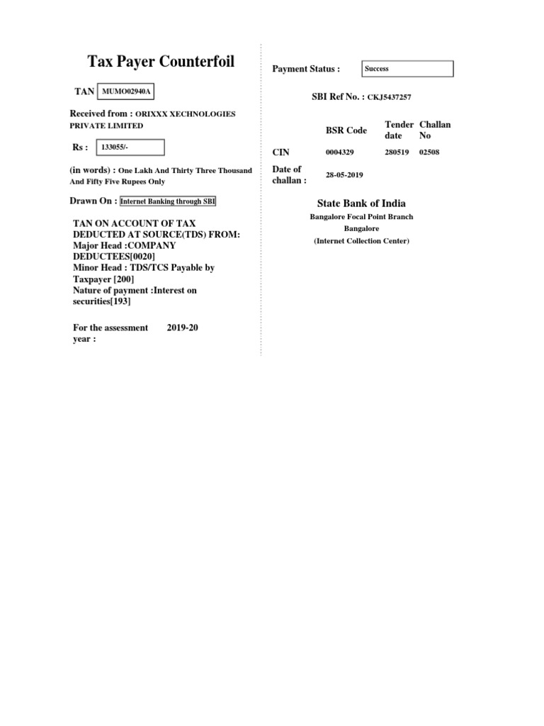 TDS Challan Specimen | PDF