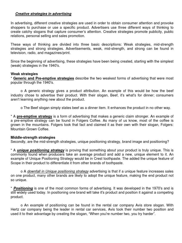 Creative Strategies in Advertising | Download Free PDF | Brand ...
