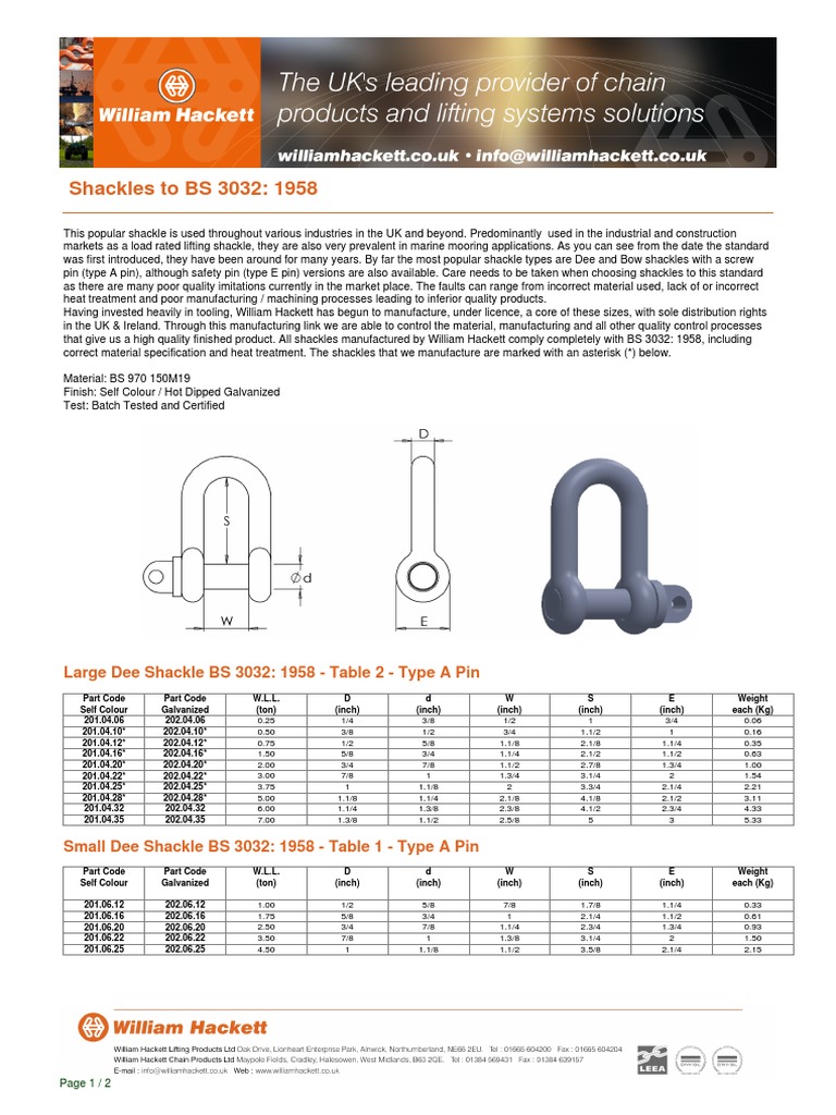 BS 3032 Shackles Overview and Specs | PDF | Economic Sectors | Business