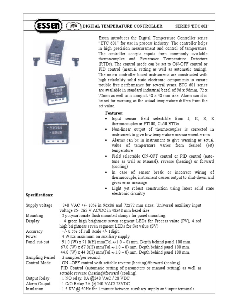 Digital Temperature Controller ETC 601 | PDF | Control Theory ...