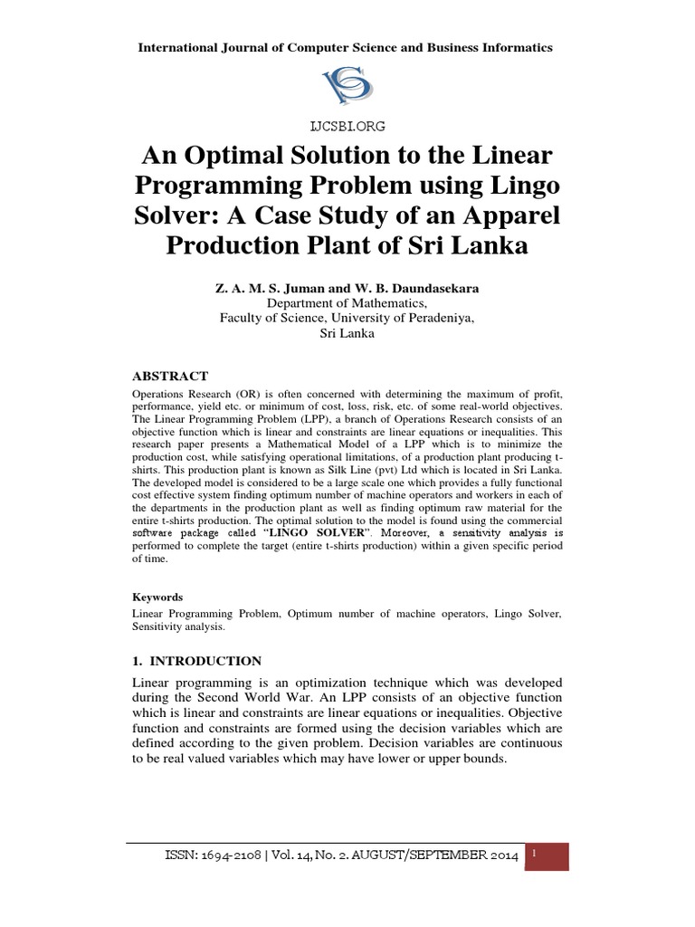 An Optimal Solution To The Linear Programming Problem Using Lingo Solver: A Case Study of An ...