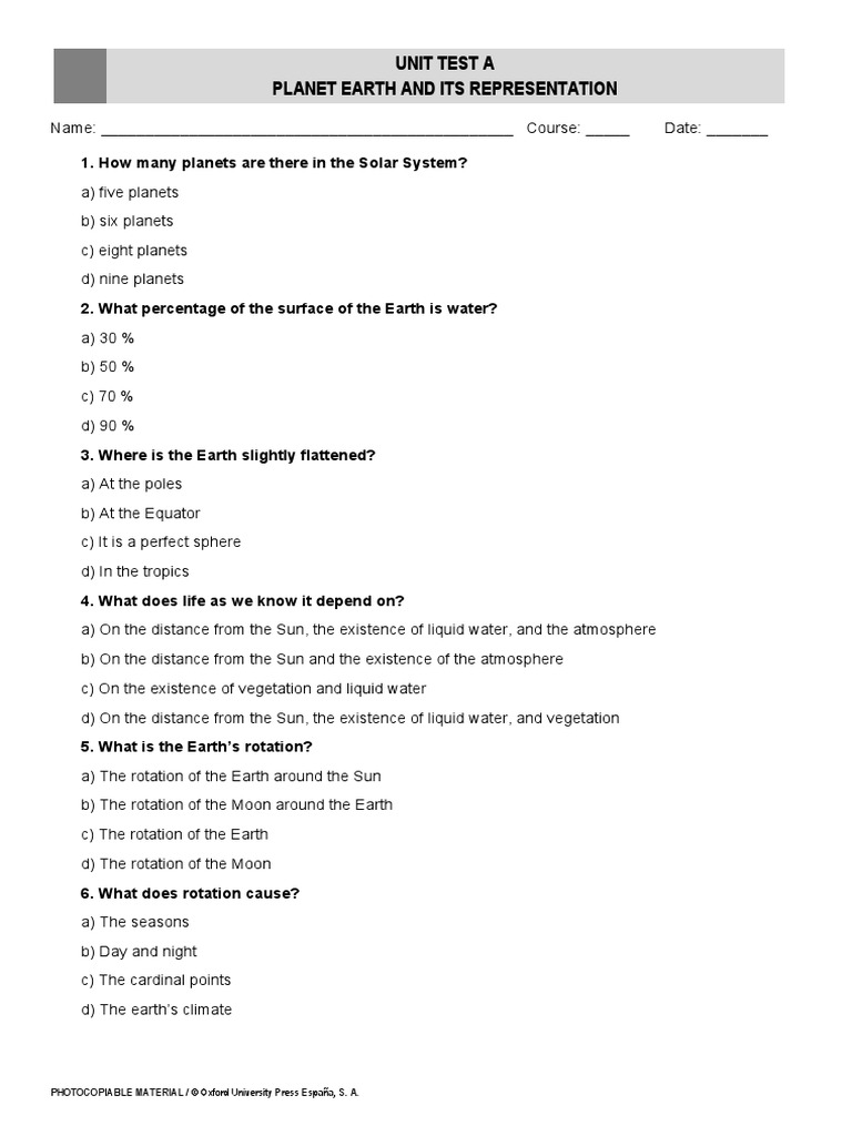 Earth Represent Test A | PDF | Equator | Earth