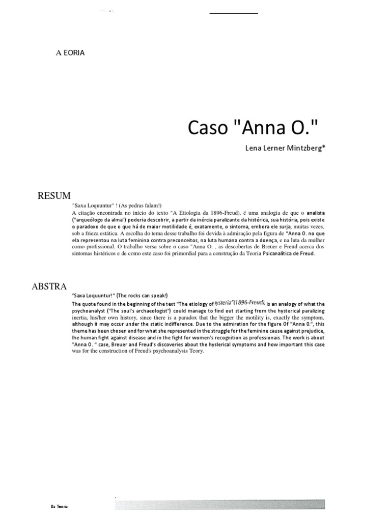 O Caso Anna.O Material Complementar PDF | PDF | Histeria | Sigmund Freud