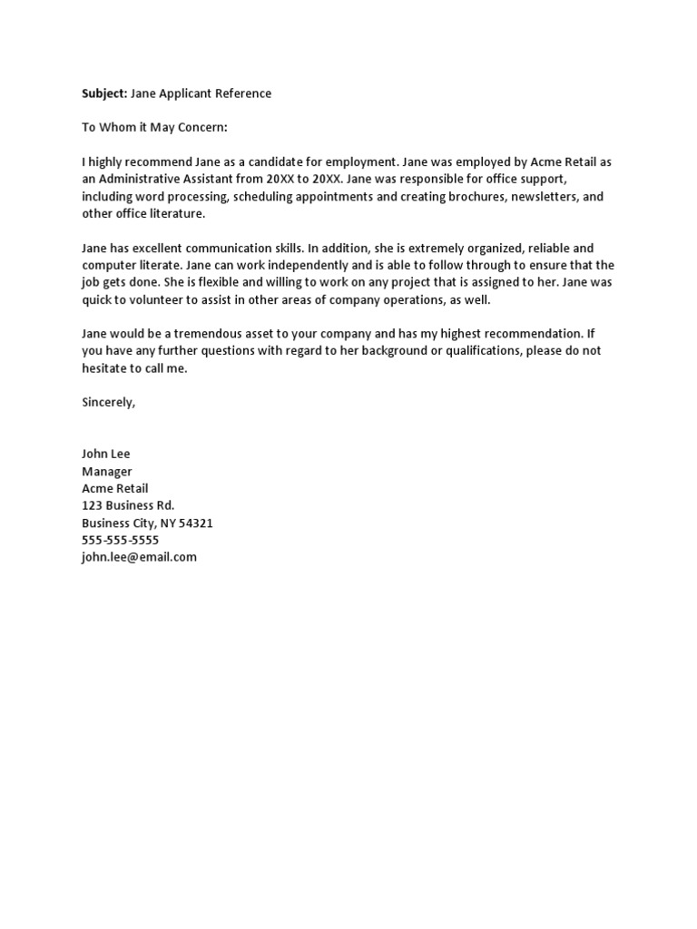 Employee Reference Letters for Jane & Max | PDF | Business | Law