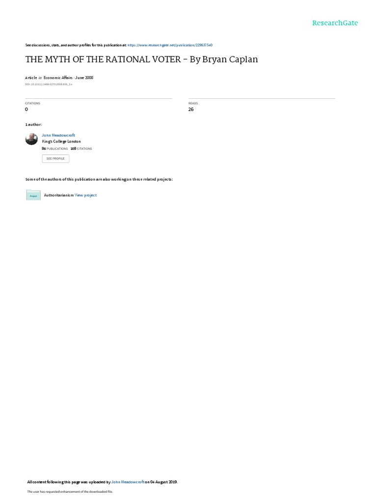 THE MYTH OF THE RATIONAL VOTER - by Bryan Caplan PDF | PDF | Public ...