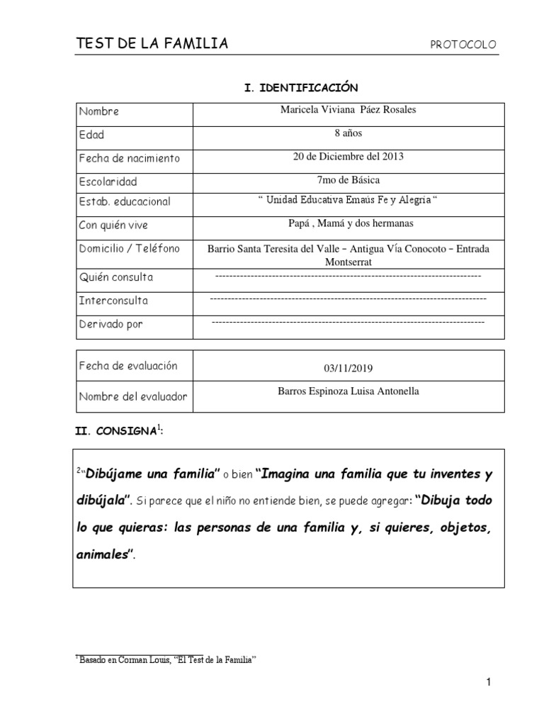 Test de La Familia | PDF | Temor | Las emociones