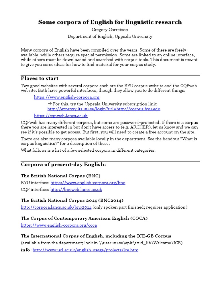 English Corpora for Linguistic Research | PDF | Human Communication ...