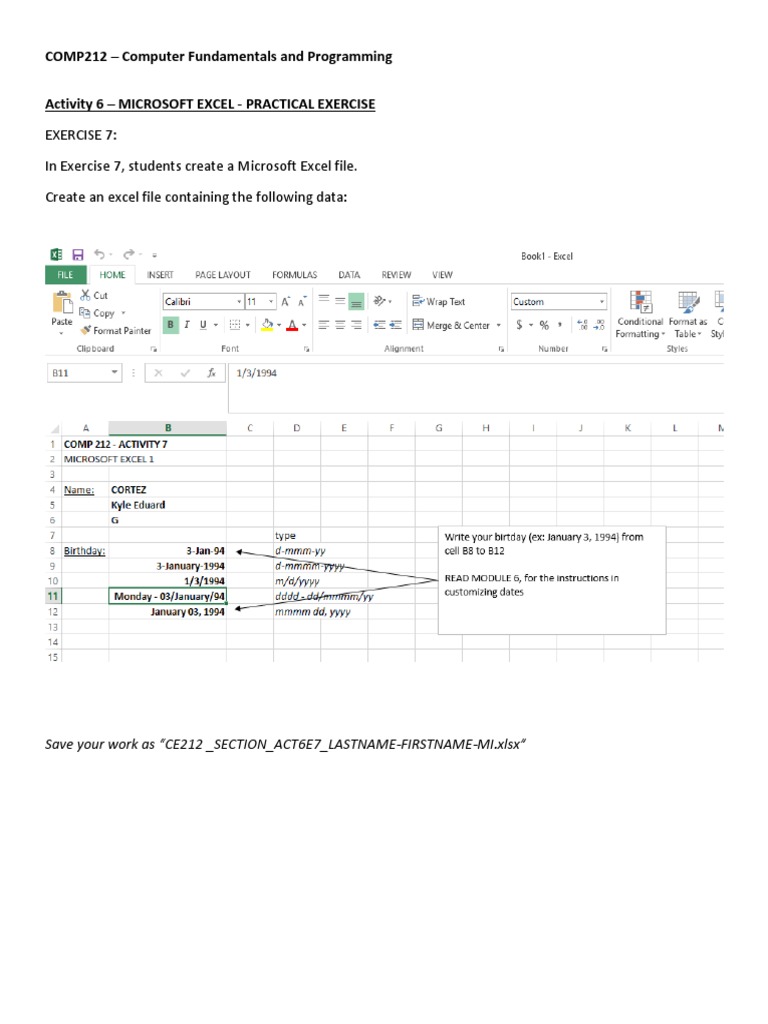 Exercise 7: in Exercise 7, Students Create A Microsoft Excel File ...