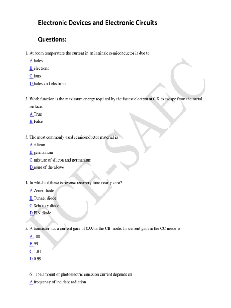 Electronic Devices and Electronic Circuits: Questions | PDF | P–N ...