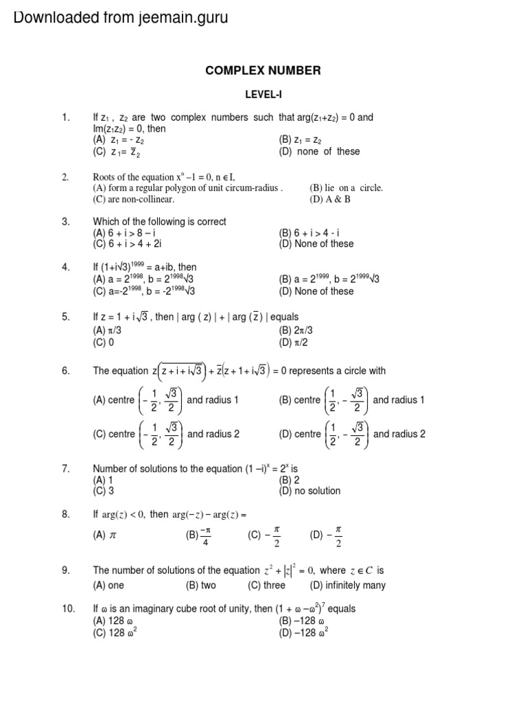 Complex Number Jeemain - Guru | PDF | Mathematical Analysis | Elementary Mathematics