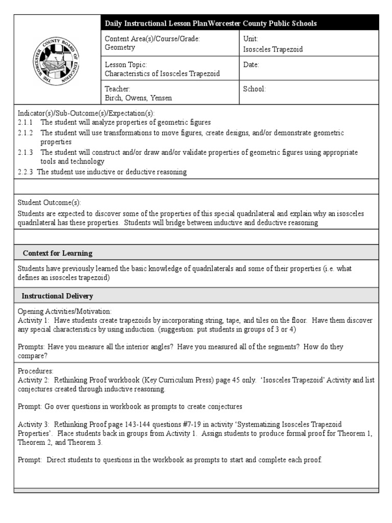 Geometry: Isosceles Trapezoid Lesson | PDF | Mathematical Proof | Geometry
