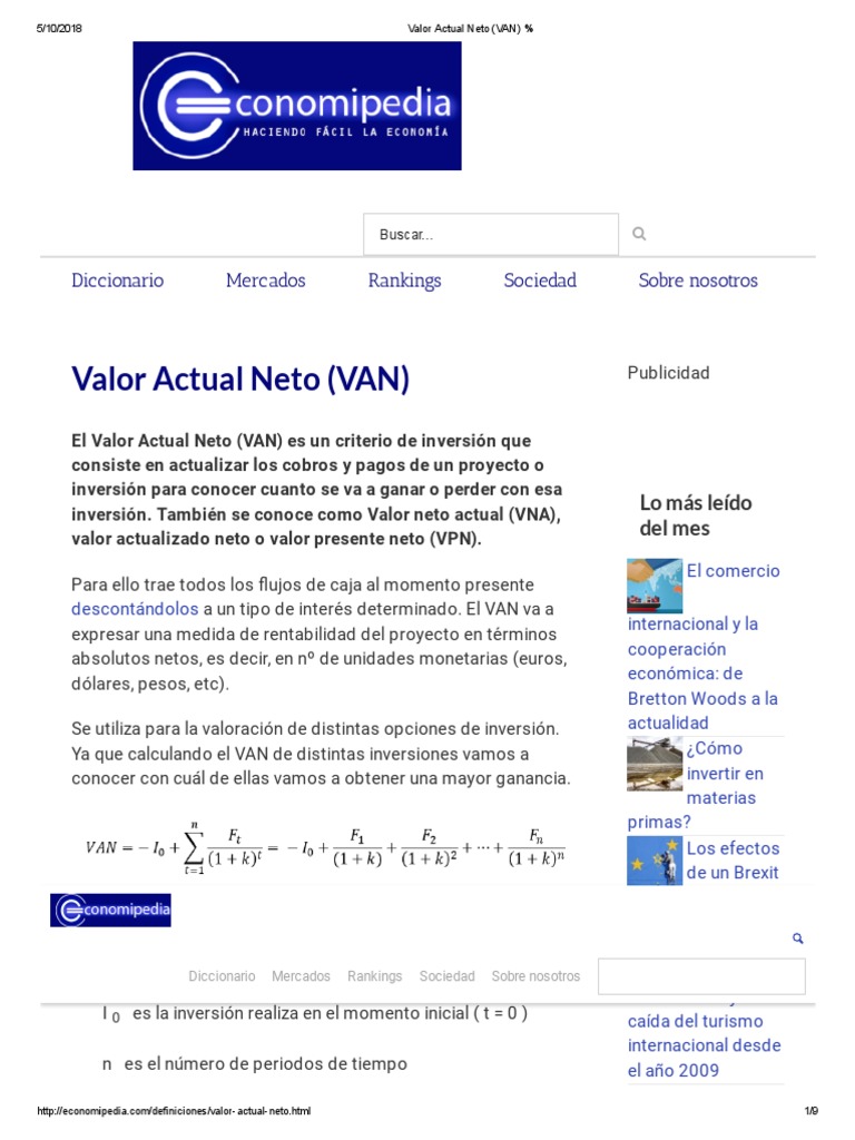 Valor Actual Neto (VAN) % | PDF | Valor presente neto | Tasa interna de retorno