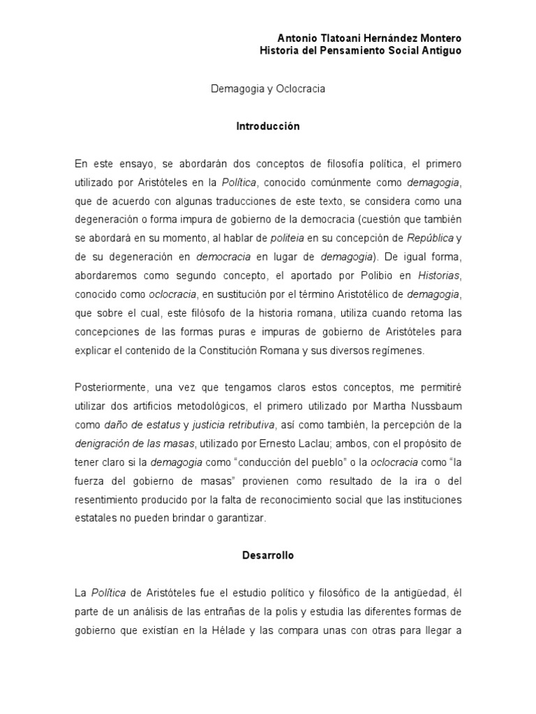 Demagogia y Oclocracia PDF | PDF | Democracia | Ideologías políticas