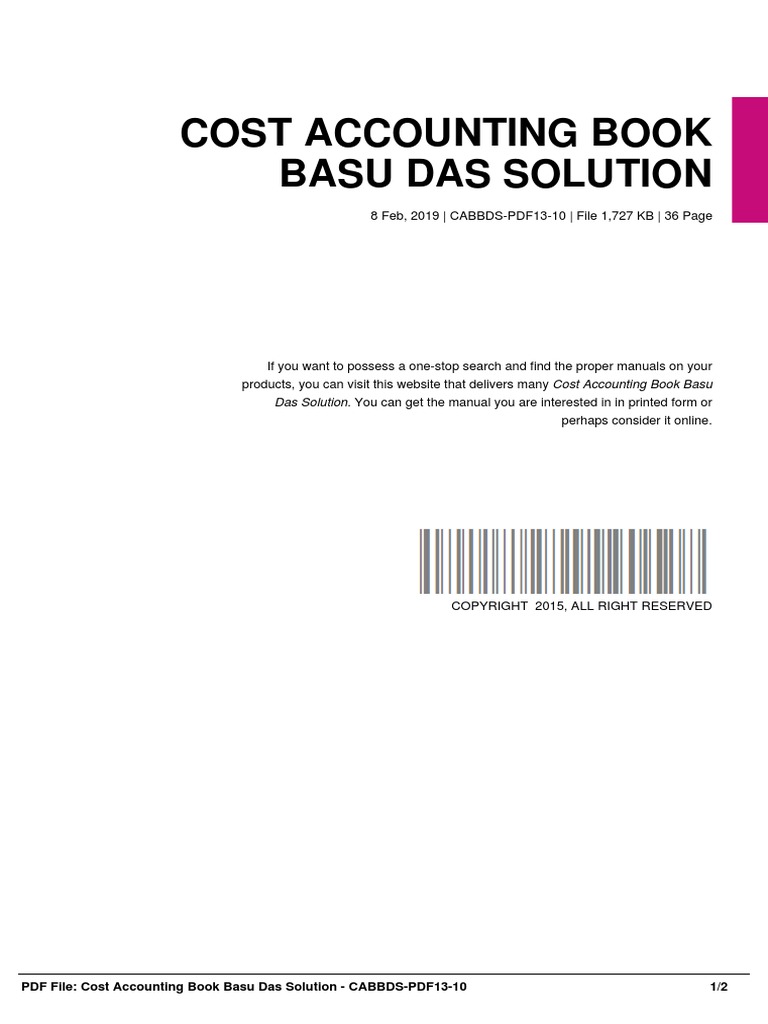 Cost Accounting Book Basu Das Solution In6tlyjz | Download Free PDF ...