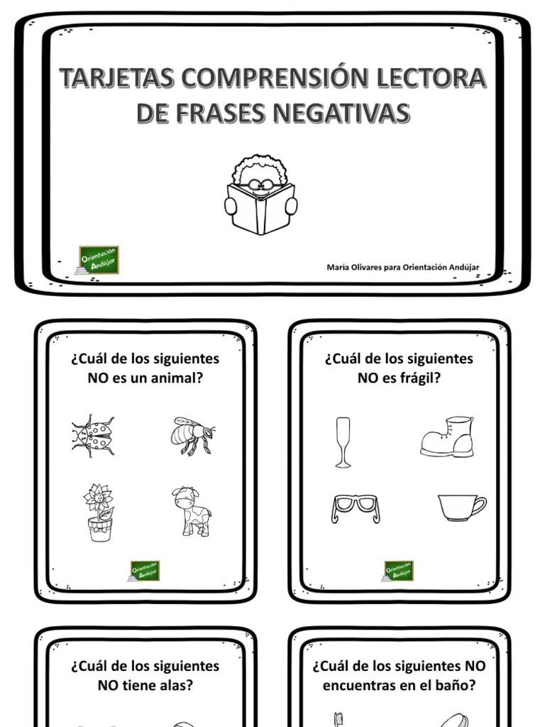 Tarjetas Comprension Lectora Frases Negativas | PDF