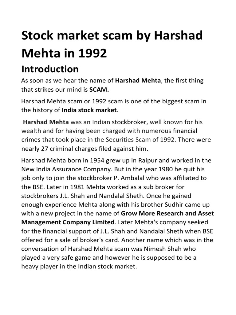 Harshad Mehta Scam 2 | PDF | Equity Securities | Financial Markets