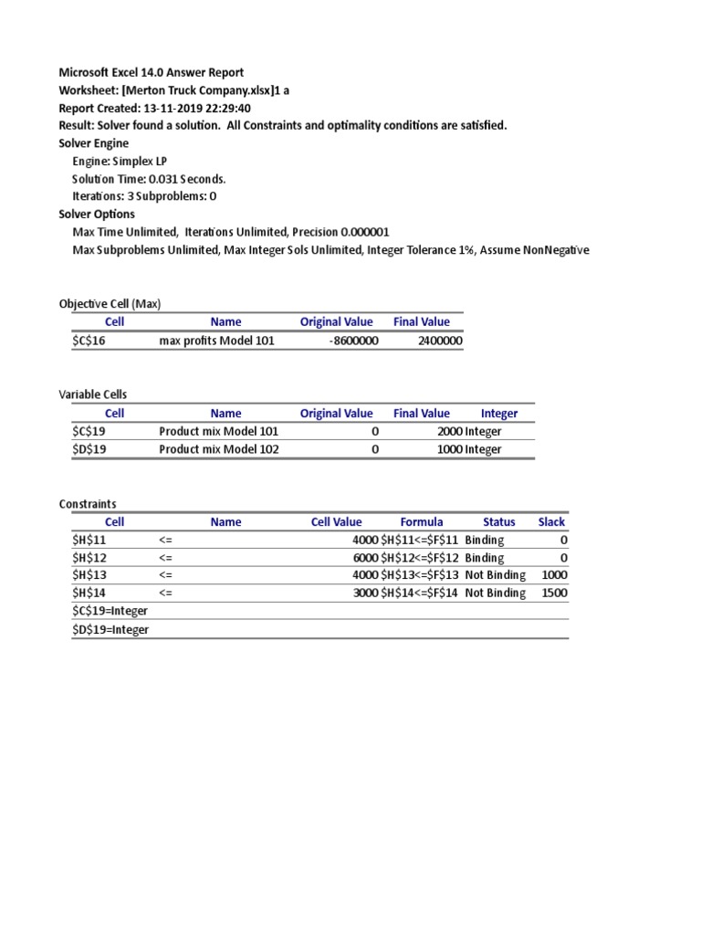 Merton Truck Company | Download Free PDF | Mathematical Optimization | Algorithms