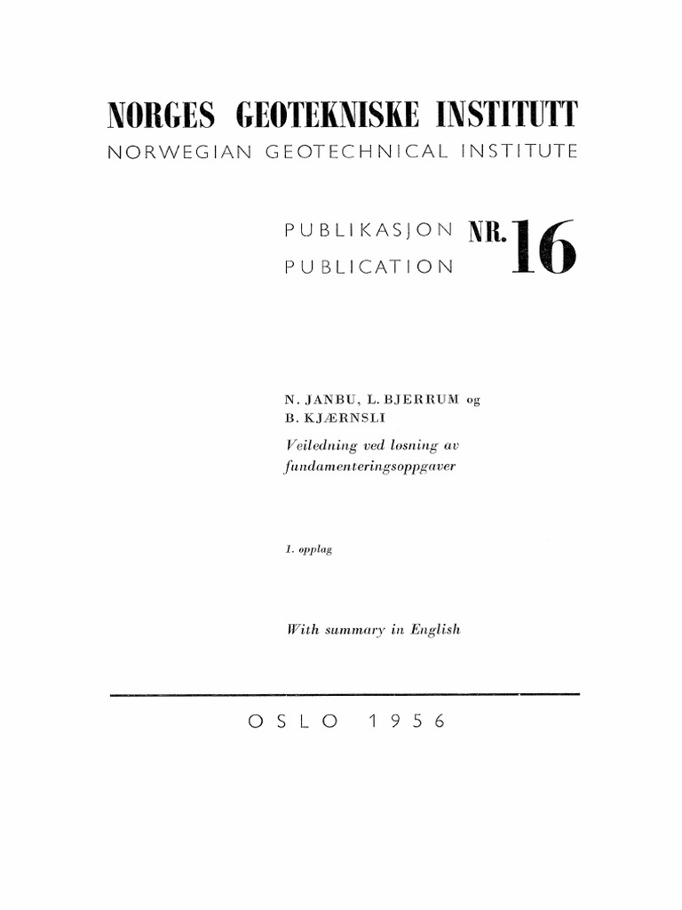 1956 (Janbu Et Al) Veiledning Ved Løsing Av Fundamenteringsoppgaver | PDF
