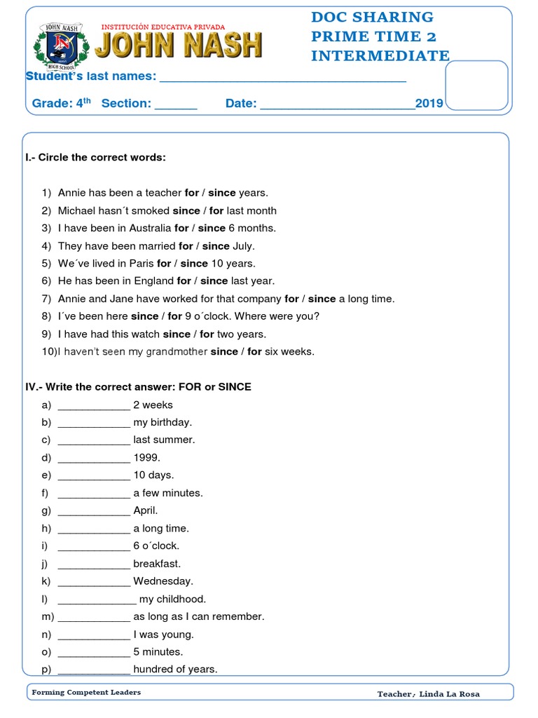 Student's Last Names: - Grade: 4 Section: - Date: - 2019 | PDF