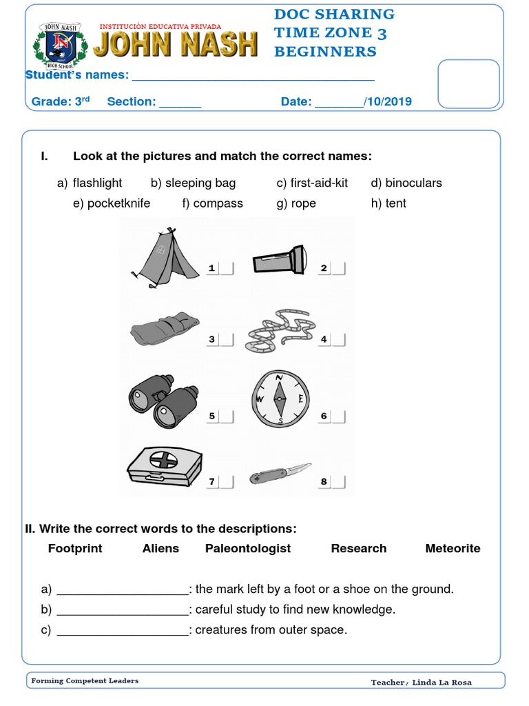 Student's Names: - Grade: 3 Section: - Date: - /10/2019 | PDF | Nature
